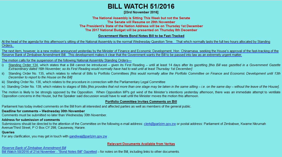 "Bond Notes Bill to be fast tracked through Parliament"