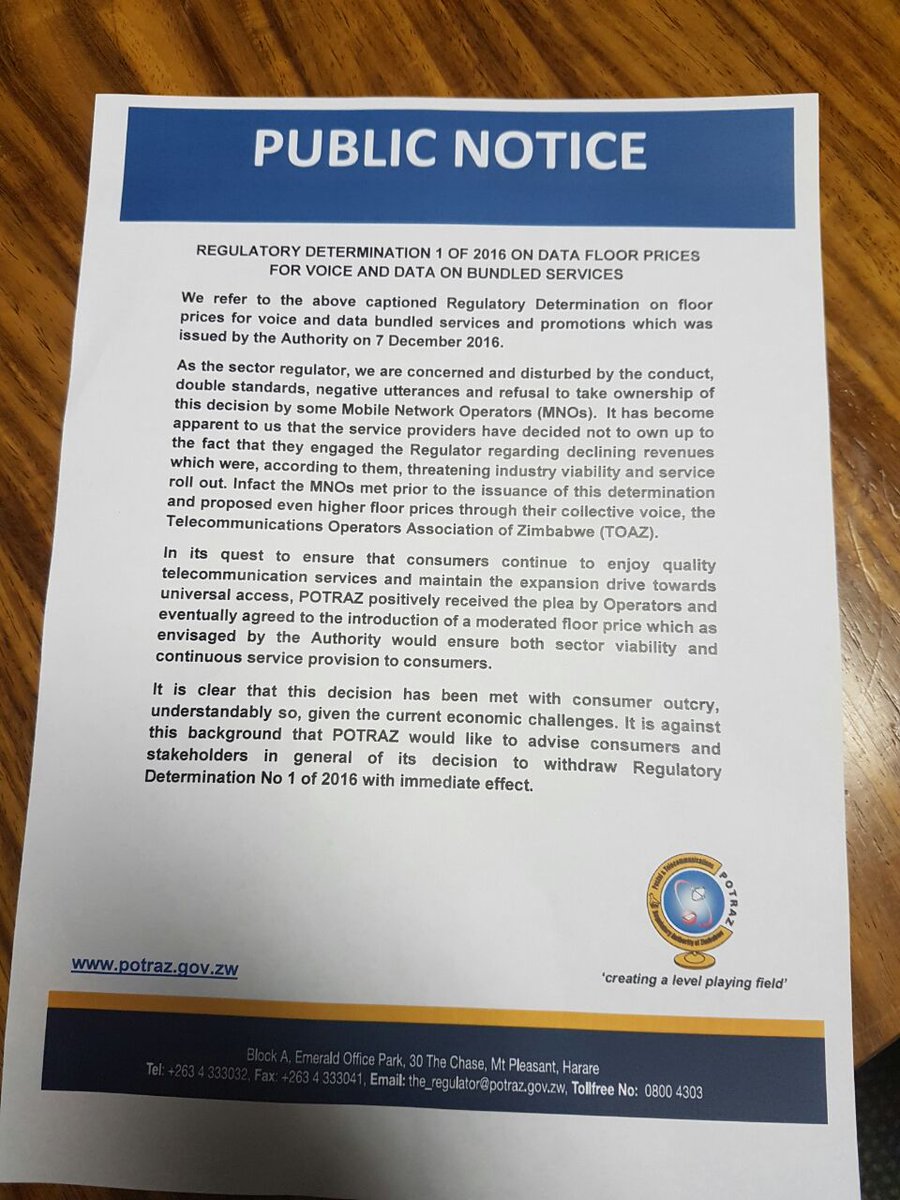 Potraz removes floor prices after uproar, accuses some MNOs of double ...