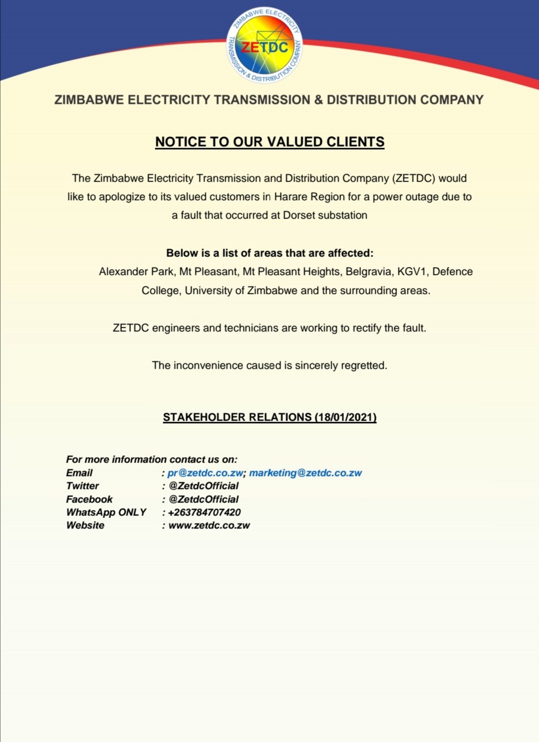 FULL TEXT: We Are Working On The Faults - ZESA To Harare Residents